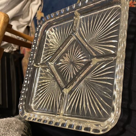 Dining | Crystal Serving Plate 5 Sections Imbedded Starburst Relief On ...